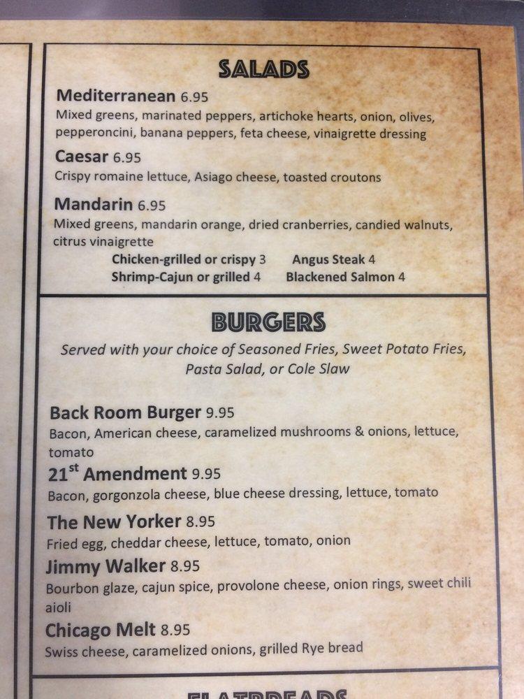 Menu at The Back Room Bar & Grill, Agawam