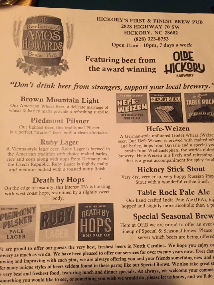 Menu at Amos Howards Brew Pub, Hickory