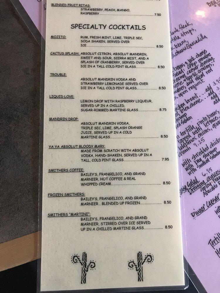 Menu at Cactus Ya Ya pub & bar, Vancouver