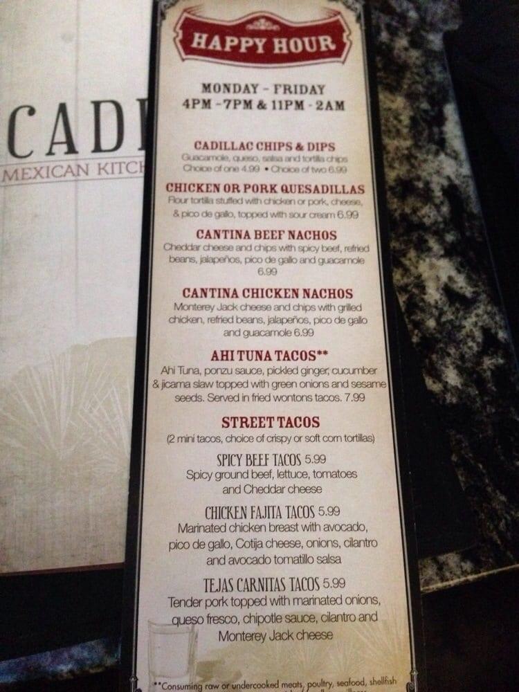 Menu at Cadillac Mexican Kitchen & Tequila Bar, Las Vegas