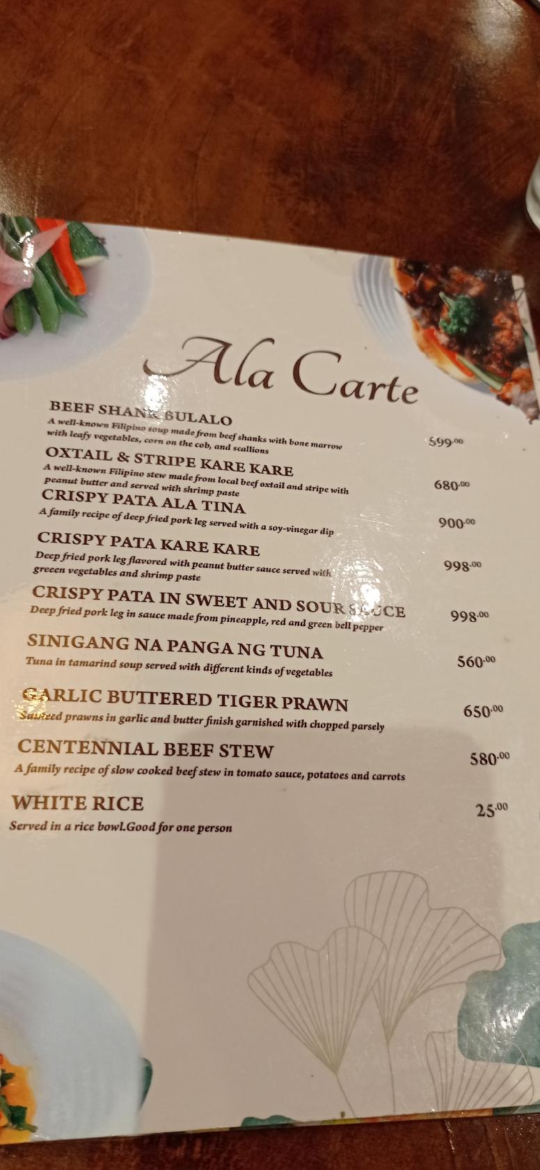 Menu at Chef Eli Carte Restaurant, Silang