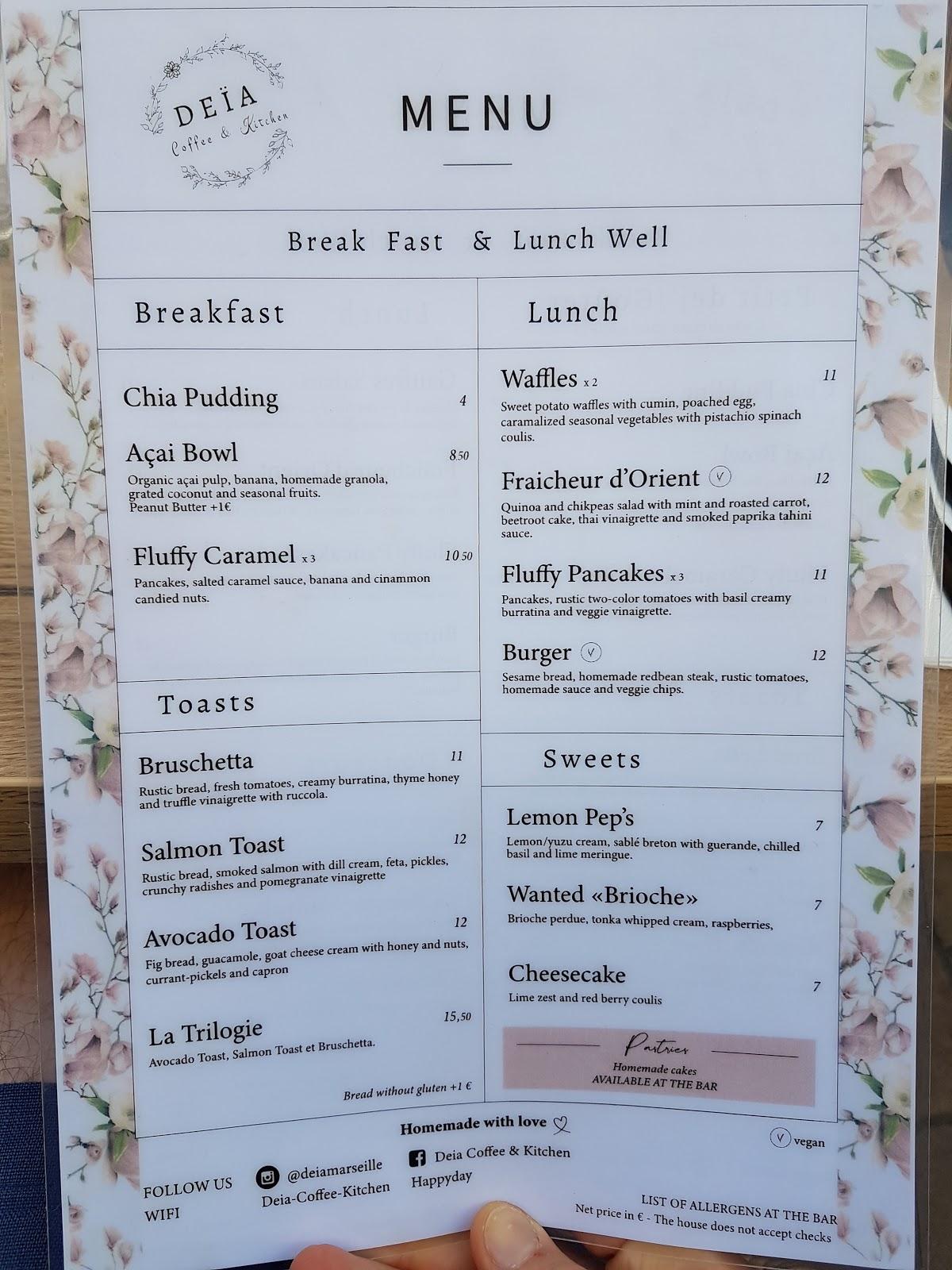 Menu at Deïa Coffee & Kitchen - Brunch Marseille restaurant, Marseille