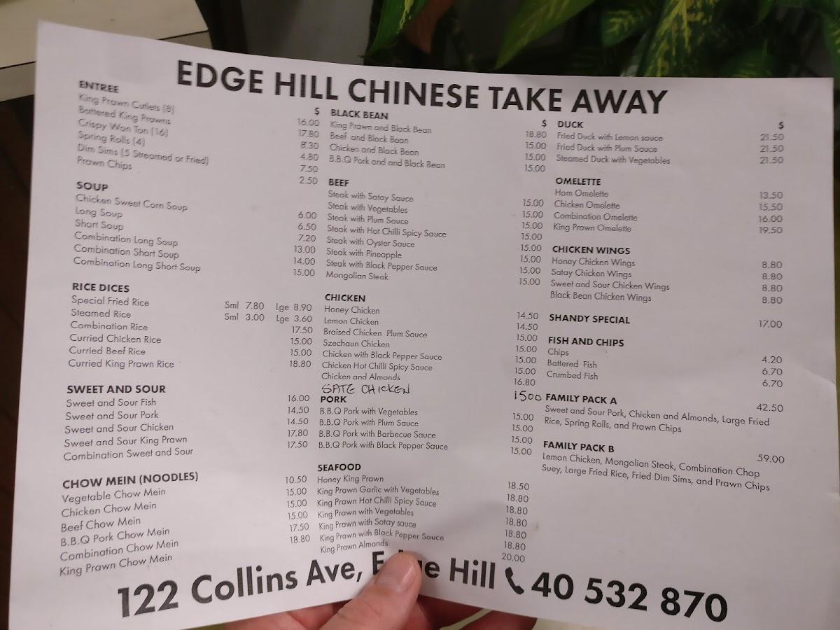 Menu at Edge Hill Chinese Take-Away fast food, Edge Hill