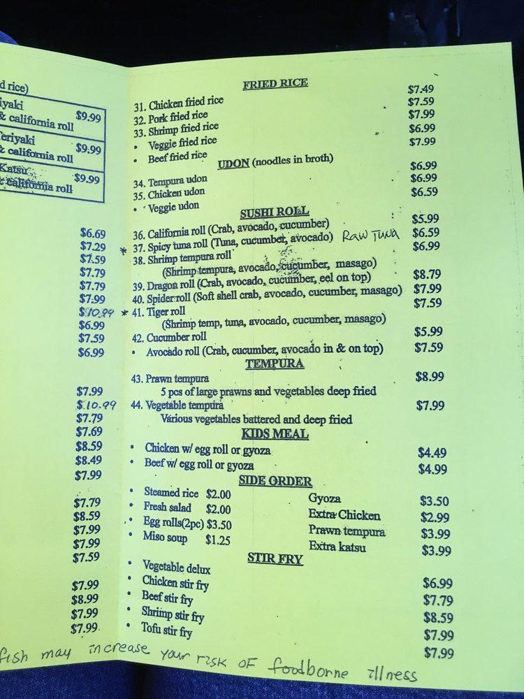 Menu at Ichi Bento restaurant, Shoreline