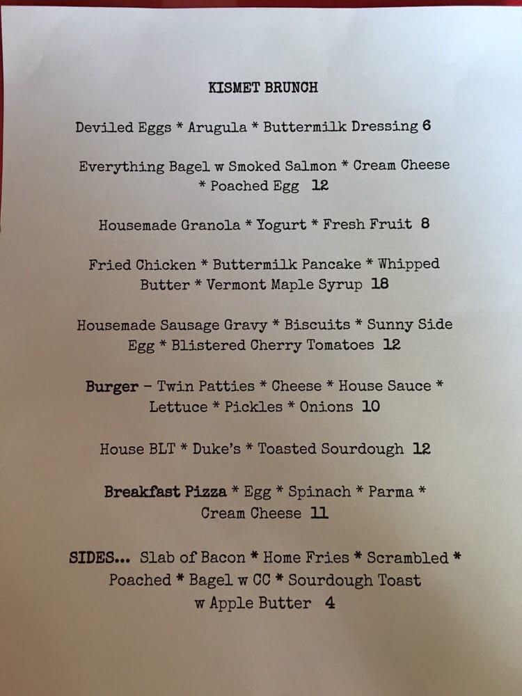 Menu at Kismet Bistro restaurant, Newport News