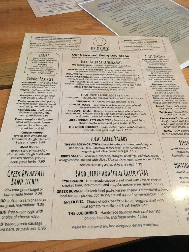 Menu at LOCAL GREEK restaurant, Princeton, 44 Leigh Ave