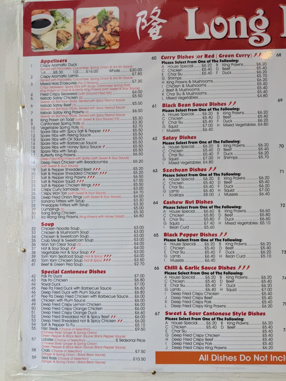 Menu at Long King Chinese Restaurant, Whitby