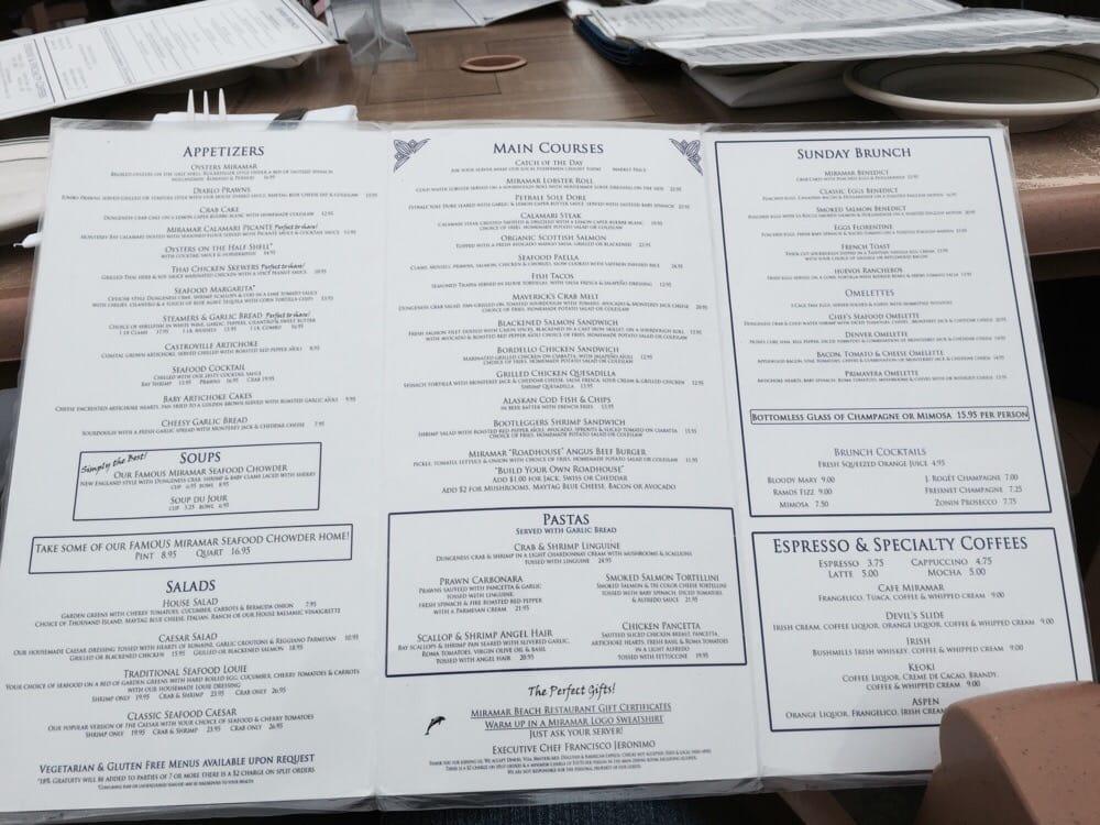 Carta de Miramar Beach Restaurant, Half Moon Bay
