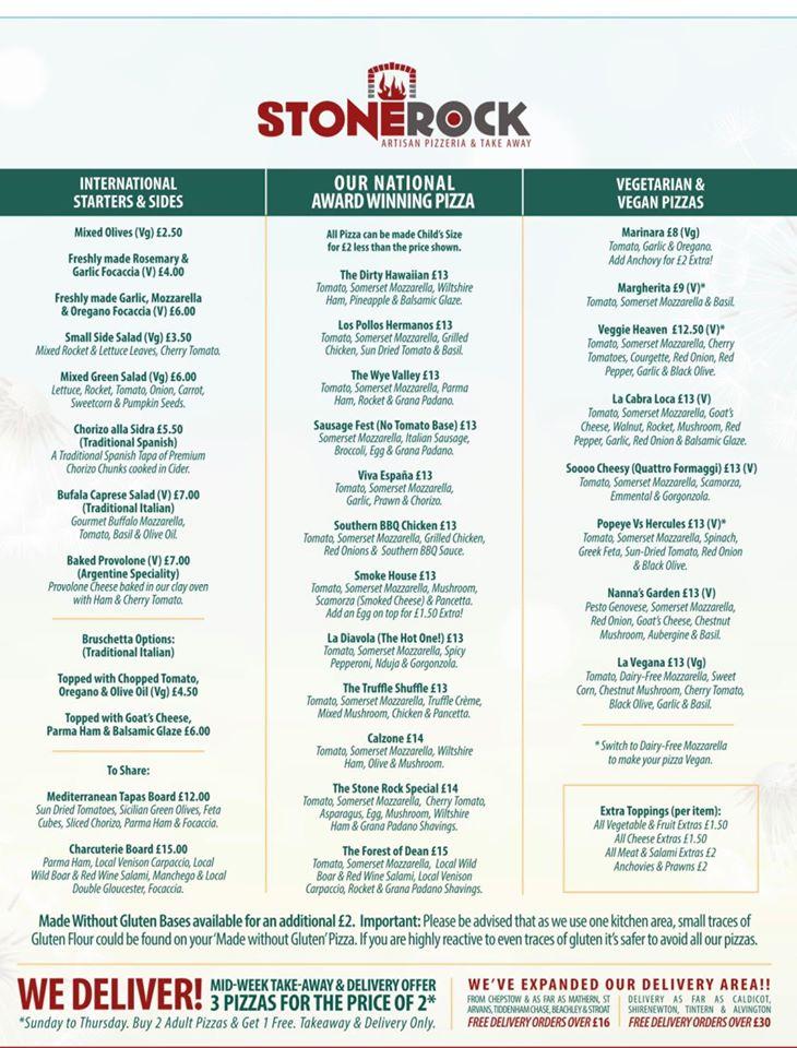 Menu at Stone Rock Pizza pizzeria, Chepstow