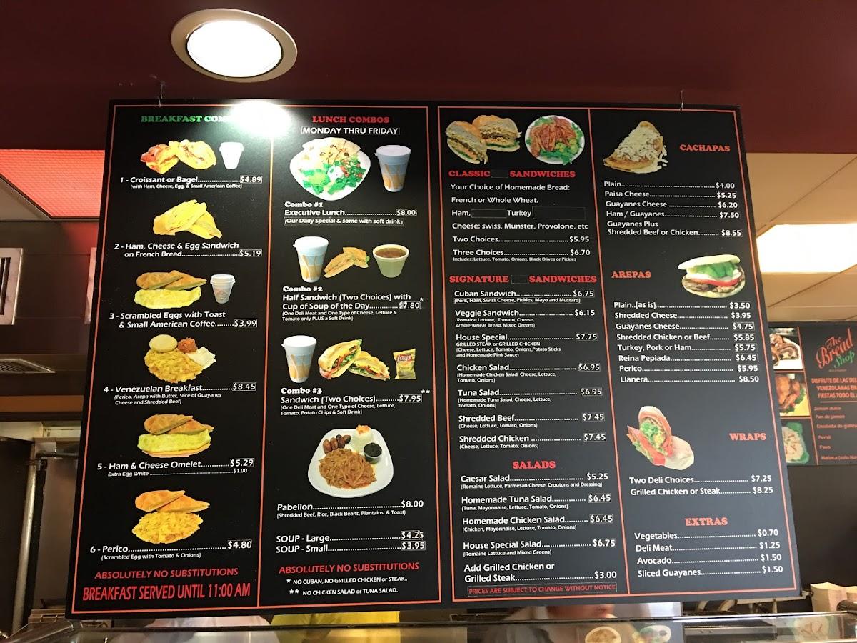 Menu at The Bread Shop restaurant, Fort Lauderdale