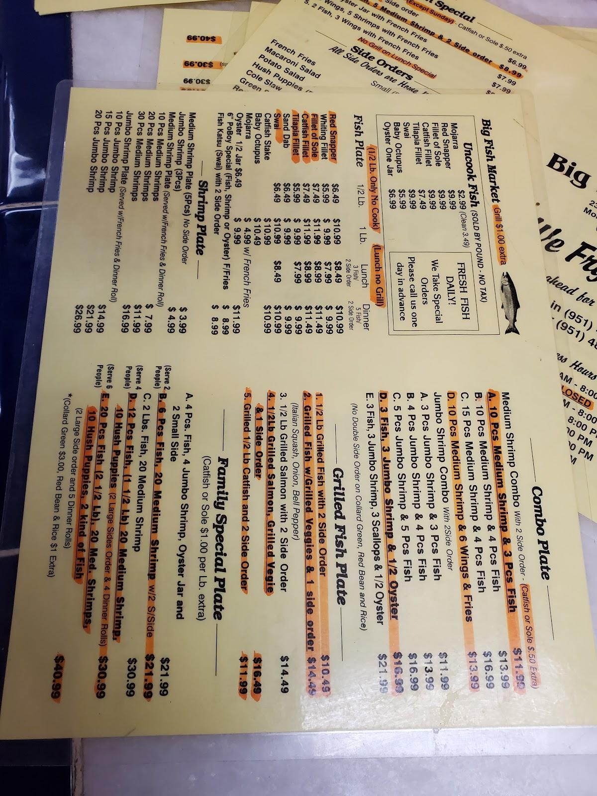 Menu at Big Fish Market restaurant, Moreno Valley