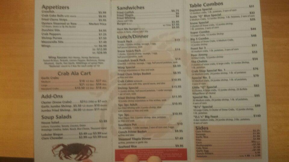 Menu at Crab Stop II restaurant, Daytona Beach