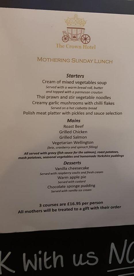Menu at Crown Hotel pub & bar, Corwen