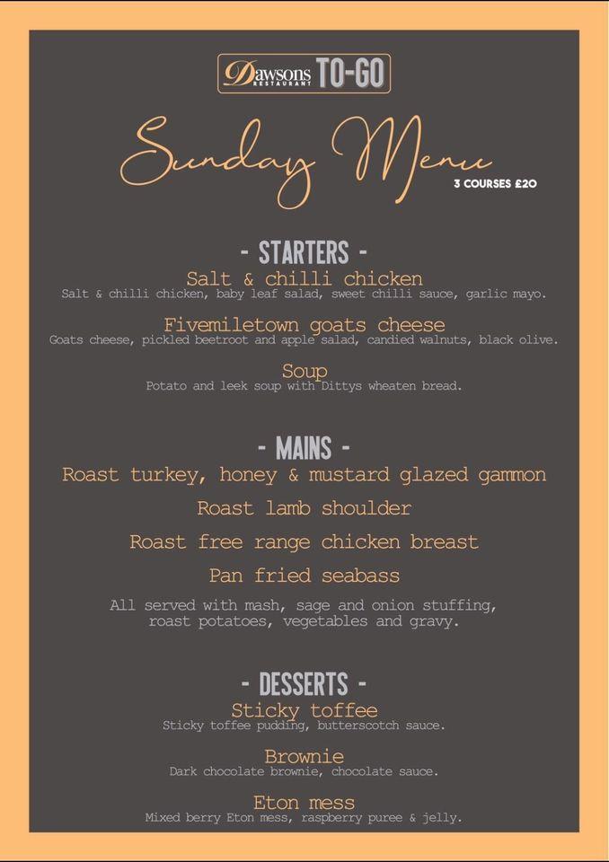 Carta de Dawsons Restaurant, Castledawson
