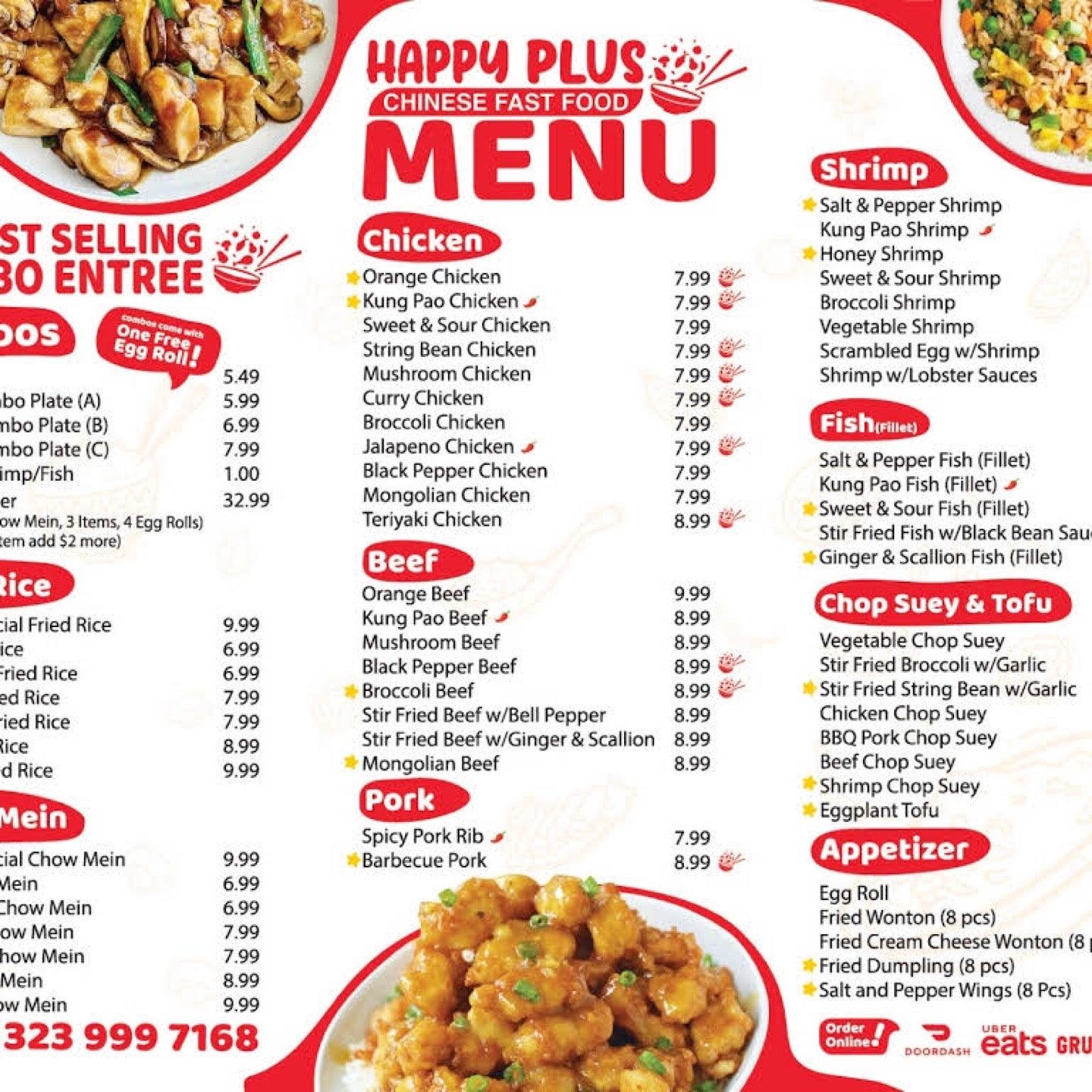 Menu at Happy Plus Chinese Restaurant, Los Angeles