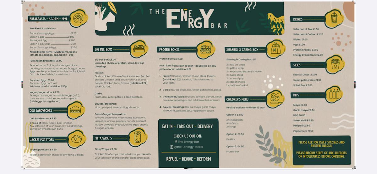Menu at The Energy Bar, Houghton le Spring