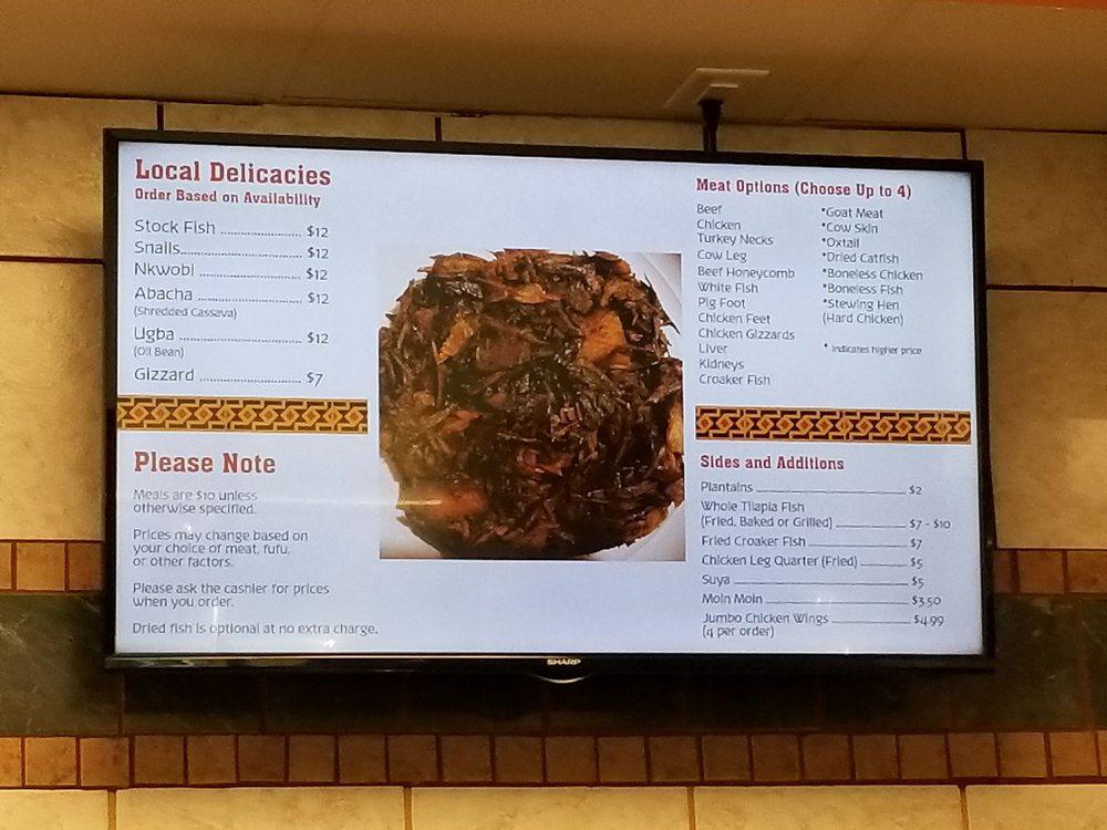 Menu at African Deli restaurant, Brooklyn Center, Brooklyn Blvd #13