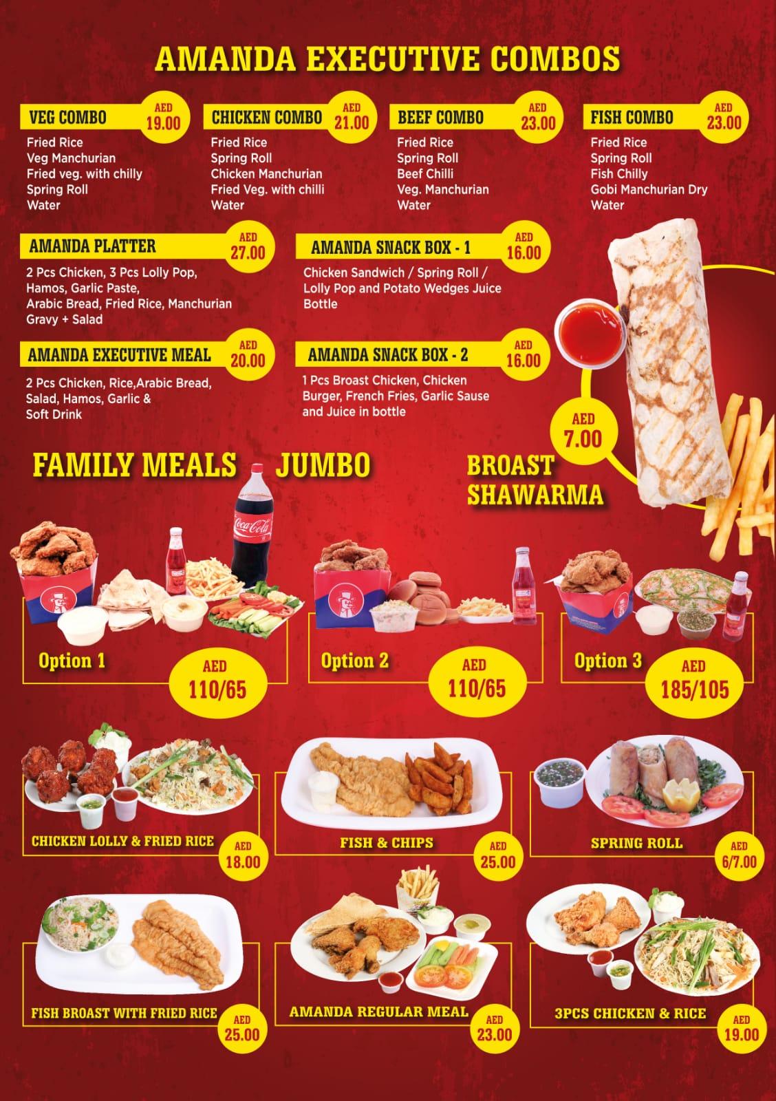 Menu at Amanda Broast Chicken LLC restaurant, Dubai, Hor Al Anz St