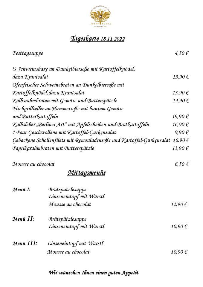 Menu at Josef Fuchs restaurant, Neusäß, Alte Reichsstr. 10
