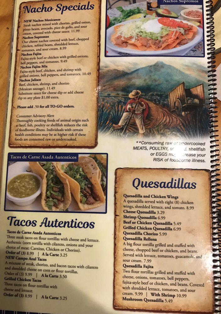 Menu at Campo Azul restaurant, Nolensville