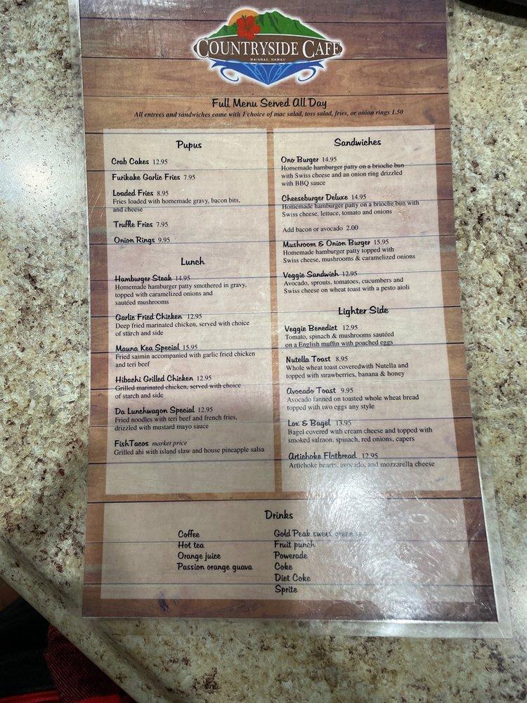 Menu at Countryside Cafe (Kea'au Location), Keaau