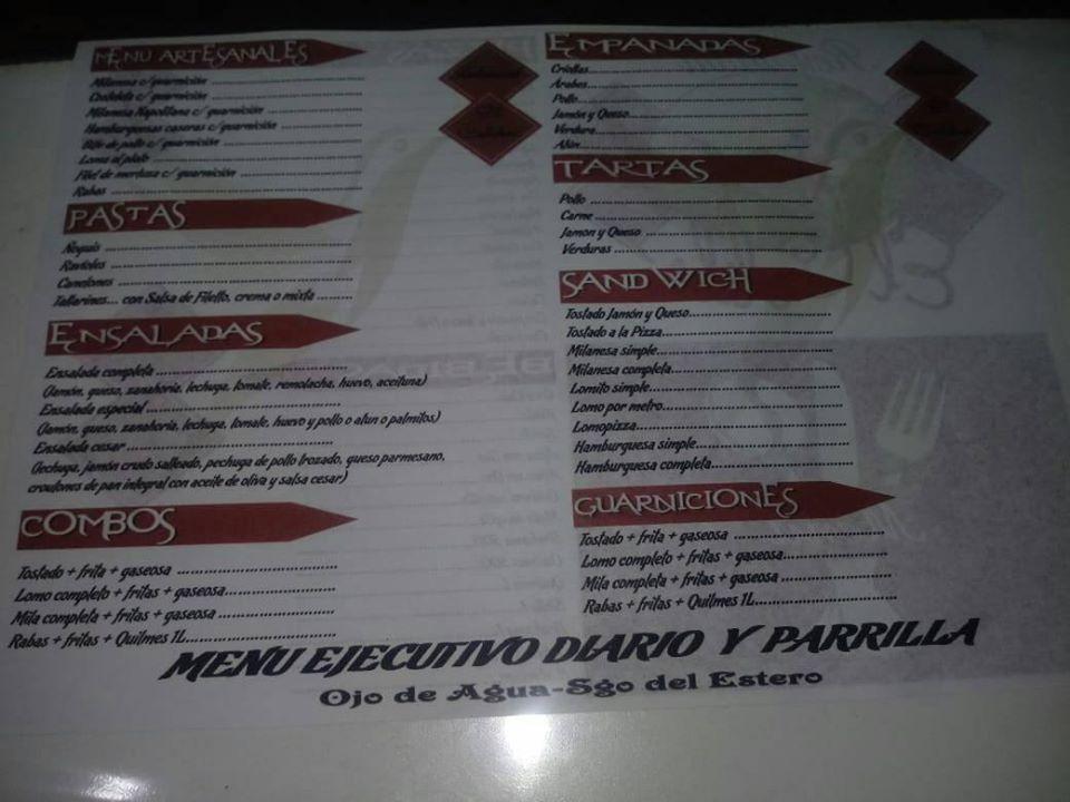 Menu at El Colibri restaurant, Villa Ojo de Agua