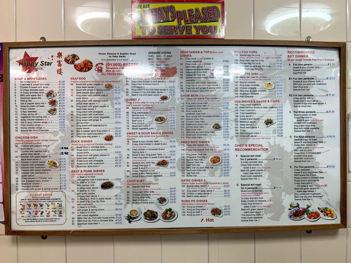 Menu at Happy Star fast food, Folkestone, 103 Canterbury Rd