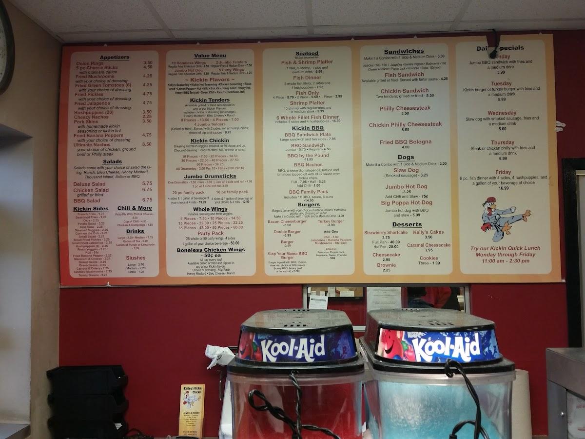 Menu at Kelley's Kickin Chicken restaurant, West Memphis