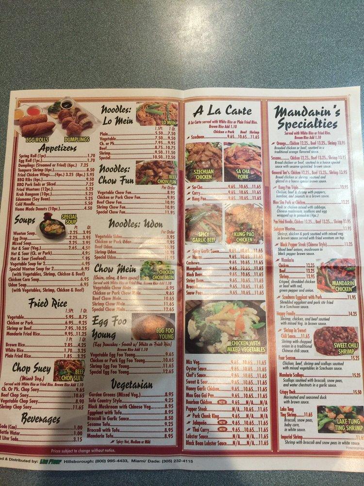 Menu at Mandarin Village restaurant, Plantation