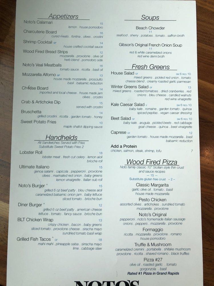 Menu at Noto's at the Bil-Mar pub & bar, Grand Haven