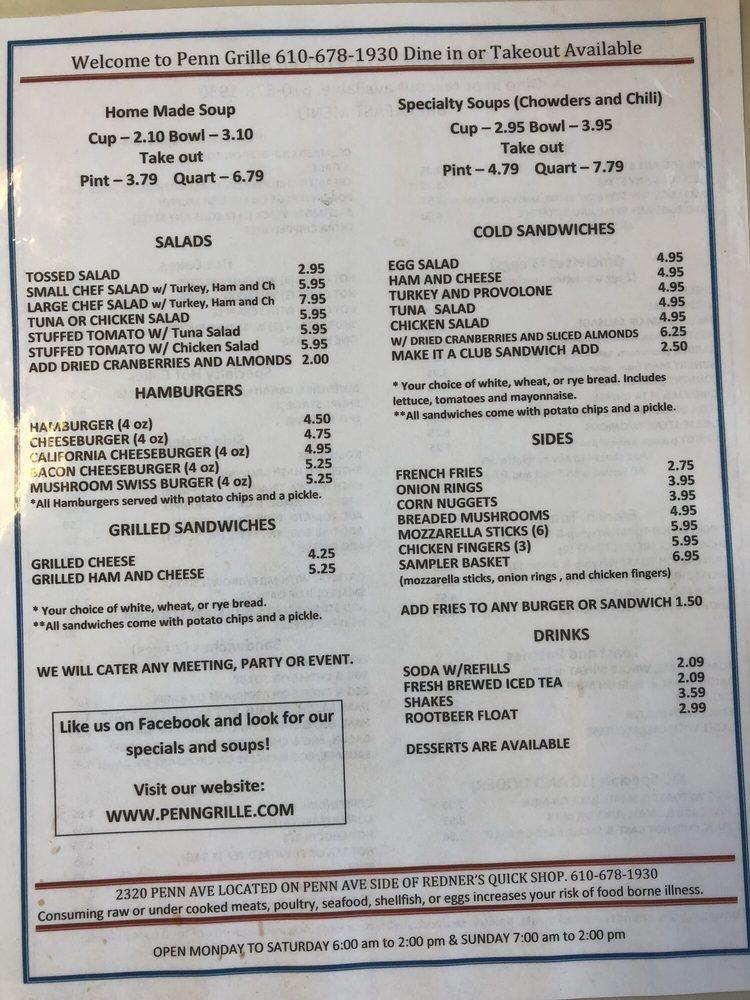 Carta de Penn Grille Restaurant, West Lawn
