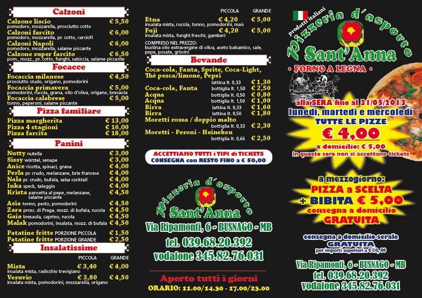 Menu at Pizzeria Sant'Anna, Busnago