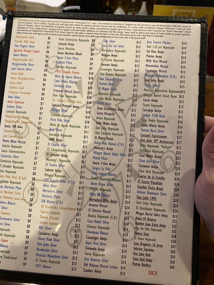 Carta de Red Rocks Cafe & Tequila Bar, Centreville