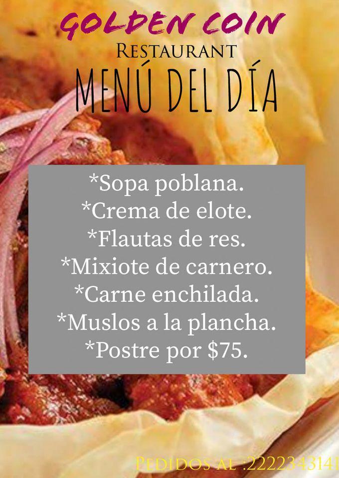 Menu at GOLDEN COIN restaurant, Puebla City