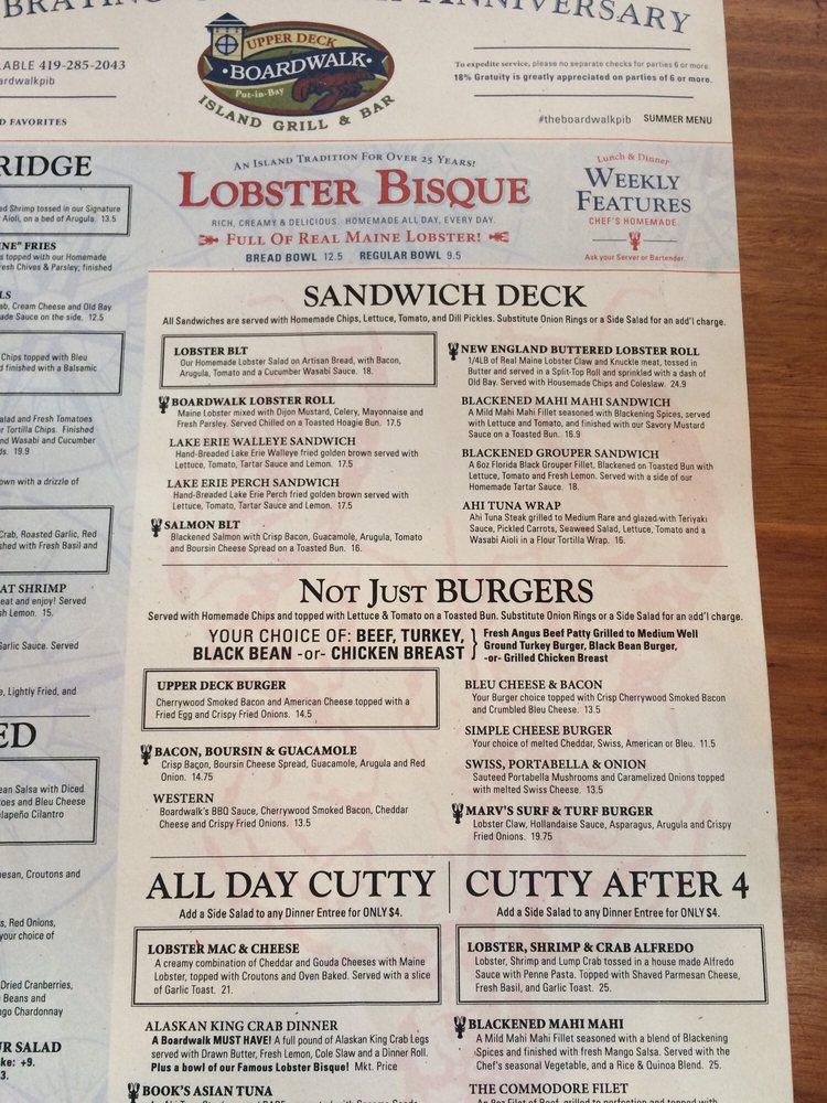 Menu at The Boardwalk pub & bar, Put-in-Bay