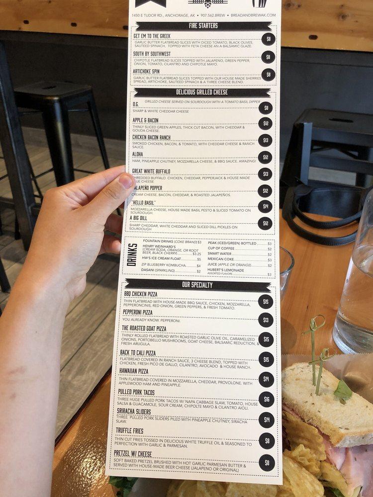 Menu at Bread and Brew pub & bar, Anchorage