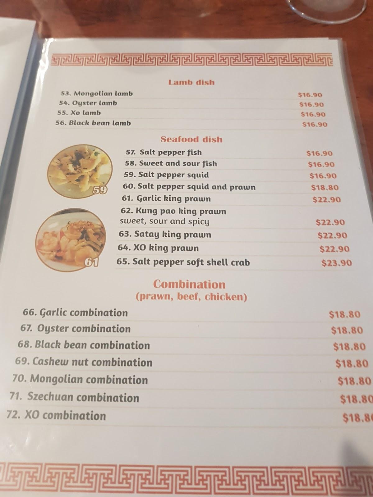 Menu at Chef Tony's Modern Chinese Restaurant, Bomaderry