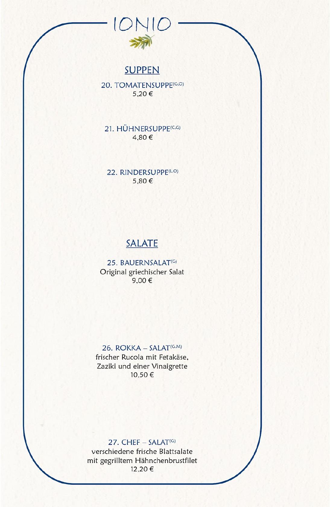 Speisekarte von Griechisches Restaurant IONIO, Ottensheim