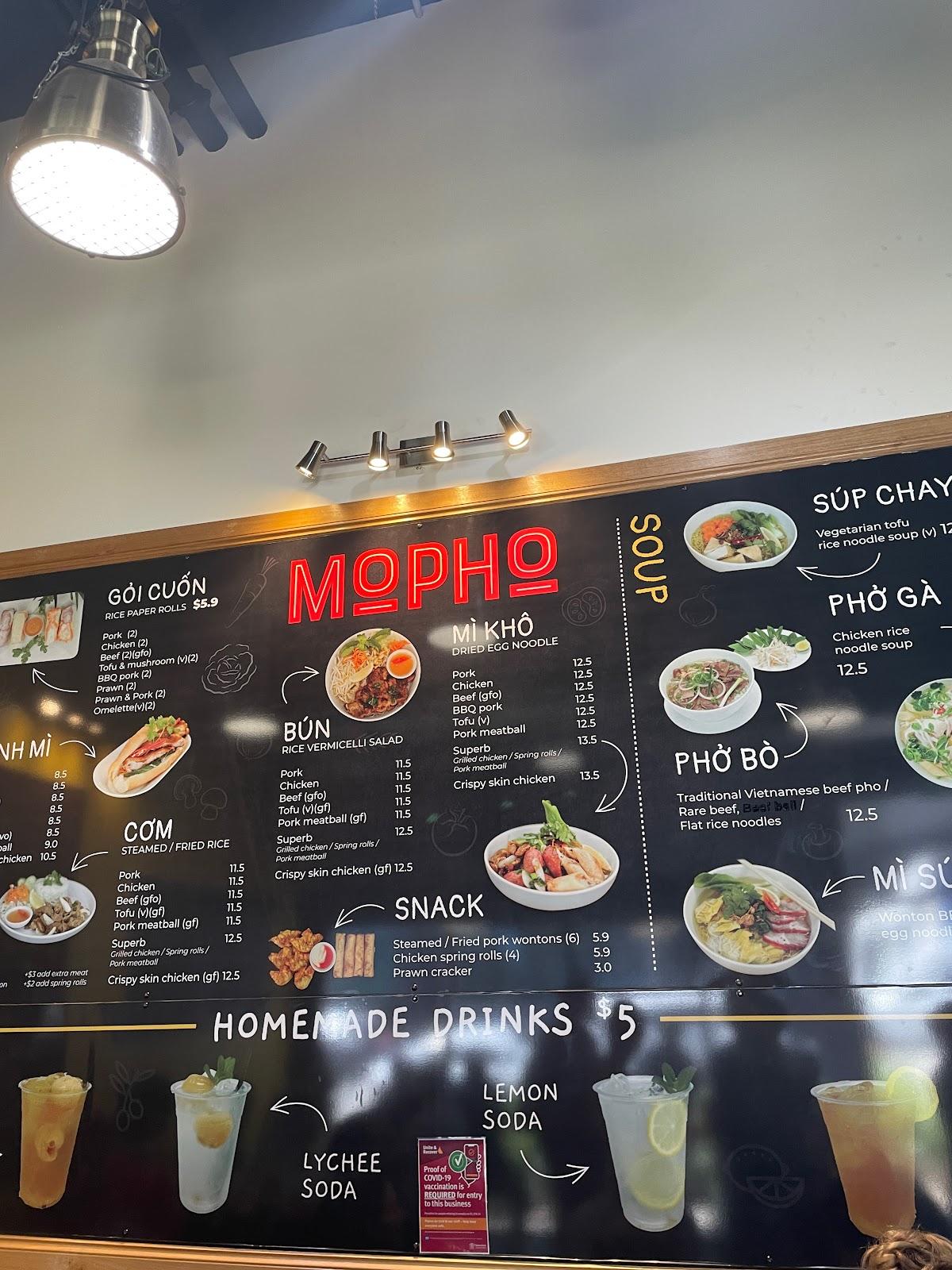 Menu at Mo'Pho Vietnamese Canteen restaurant, Herston