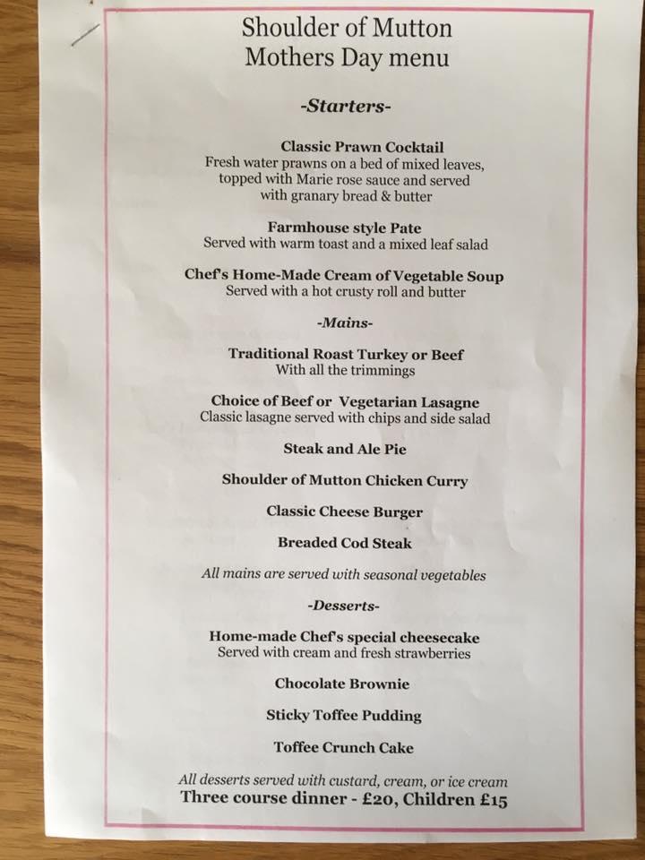 Menu at Shoulder of Mutton pub & bar, Fulford, Meadow Ln