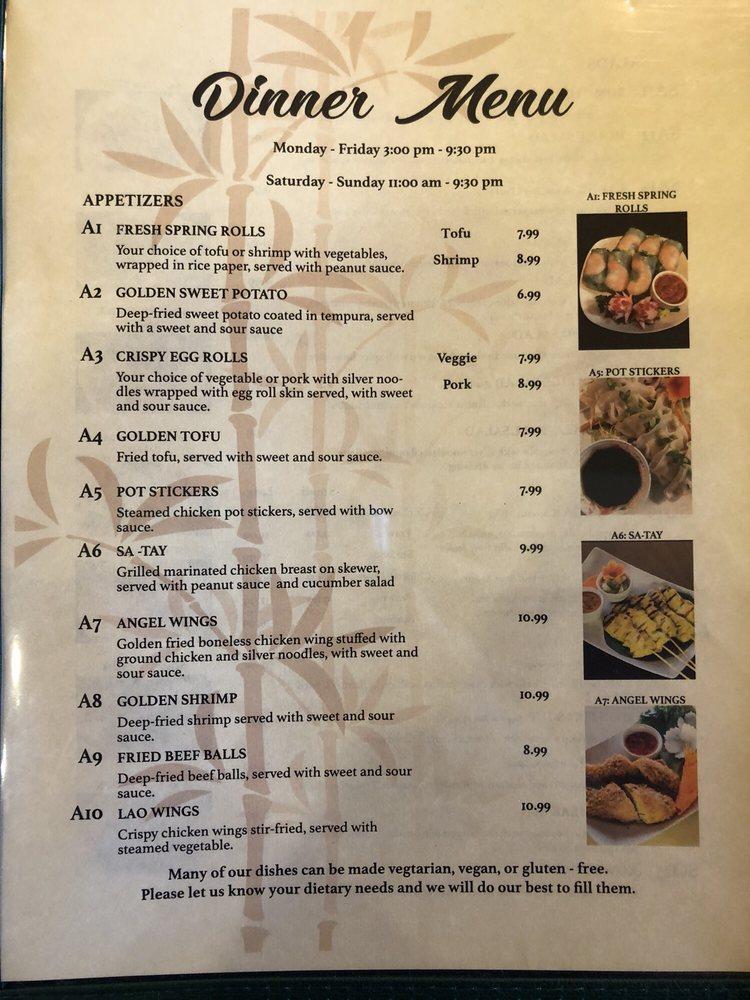 Menu at Thai Lao Cuisine restaurant, Fair Oaks