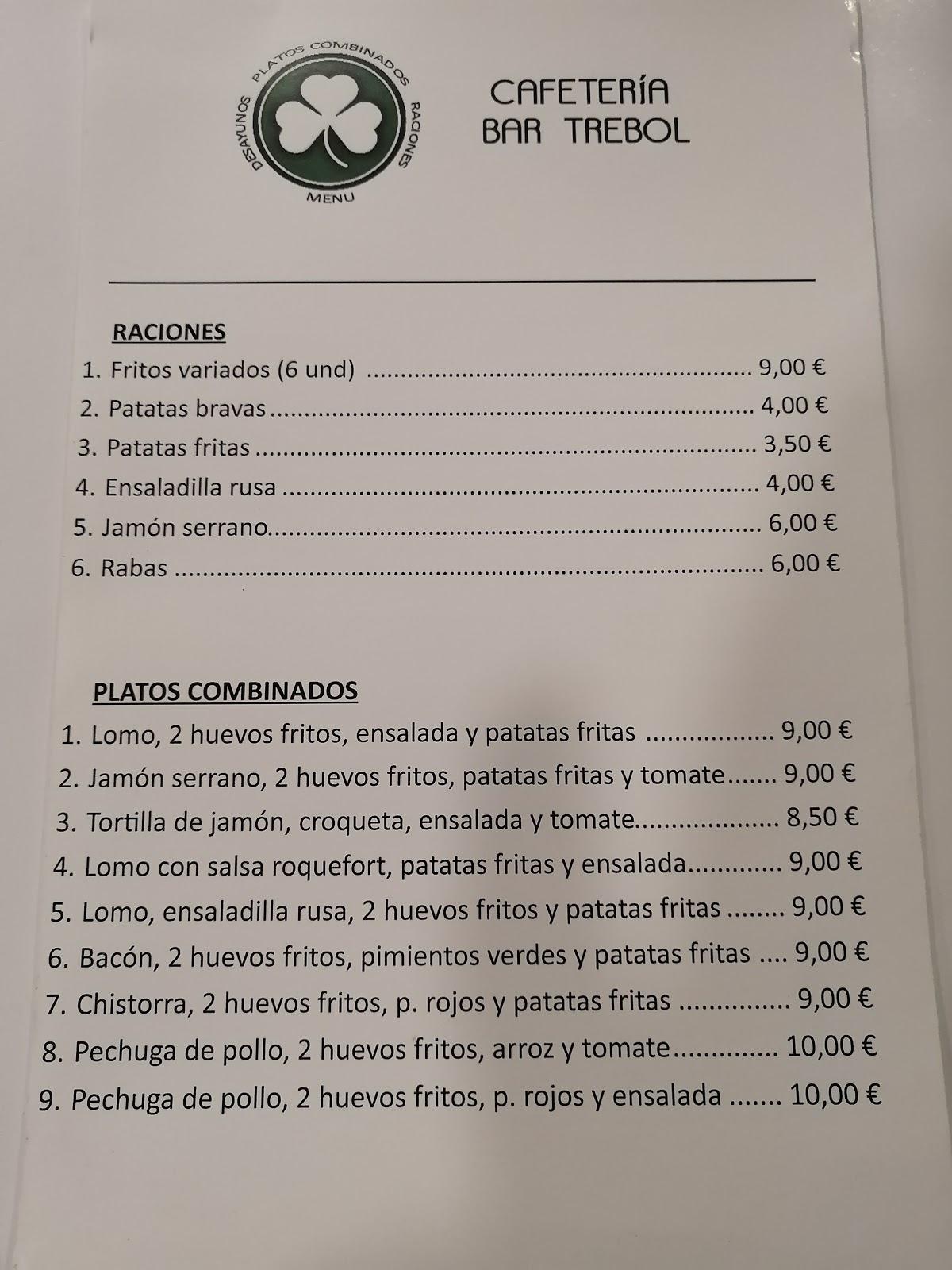 Carta del café Trébol, Pamplona, C. del Monasterio del Urdax