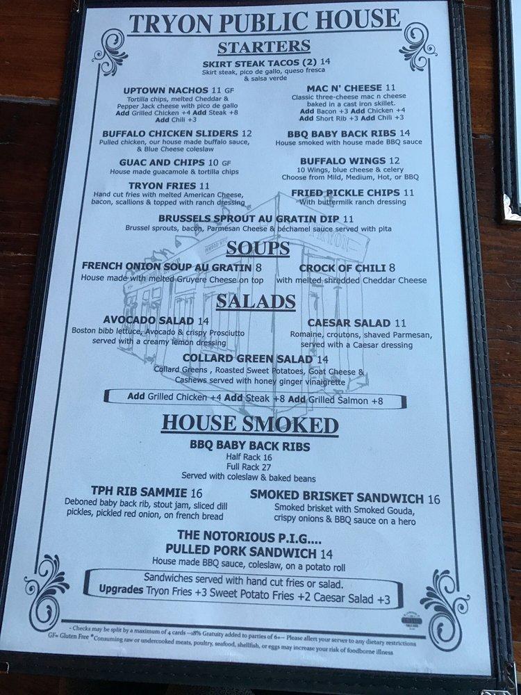 Menu at Tryon Public House, New York City