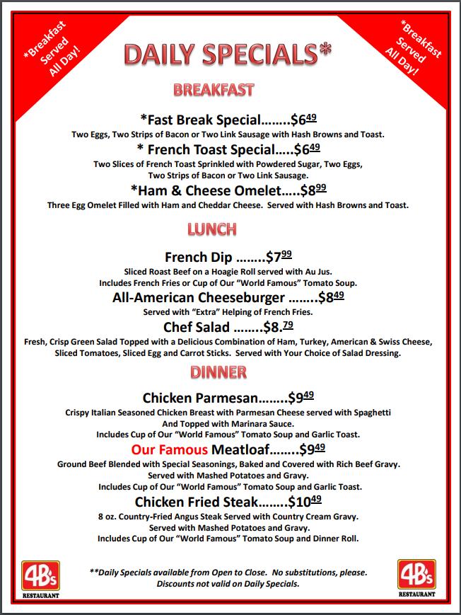 Menu at 4B's Restaurant of Polson, Polson