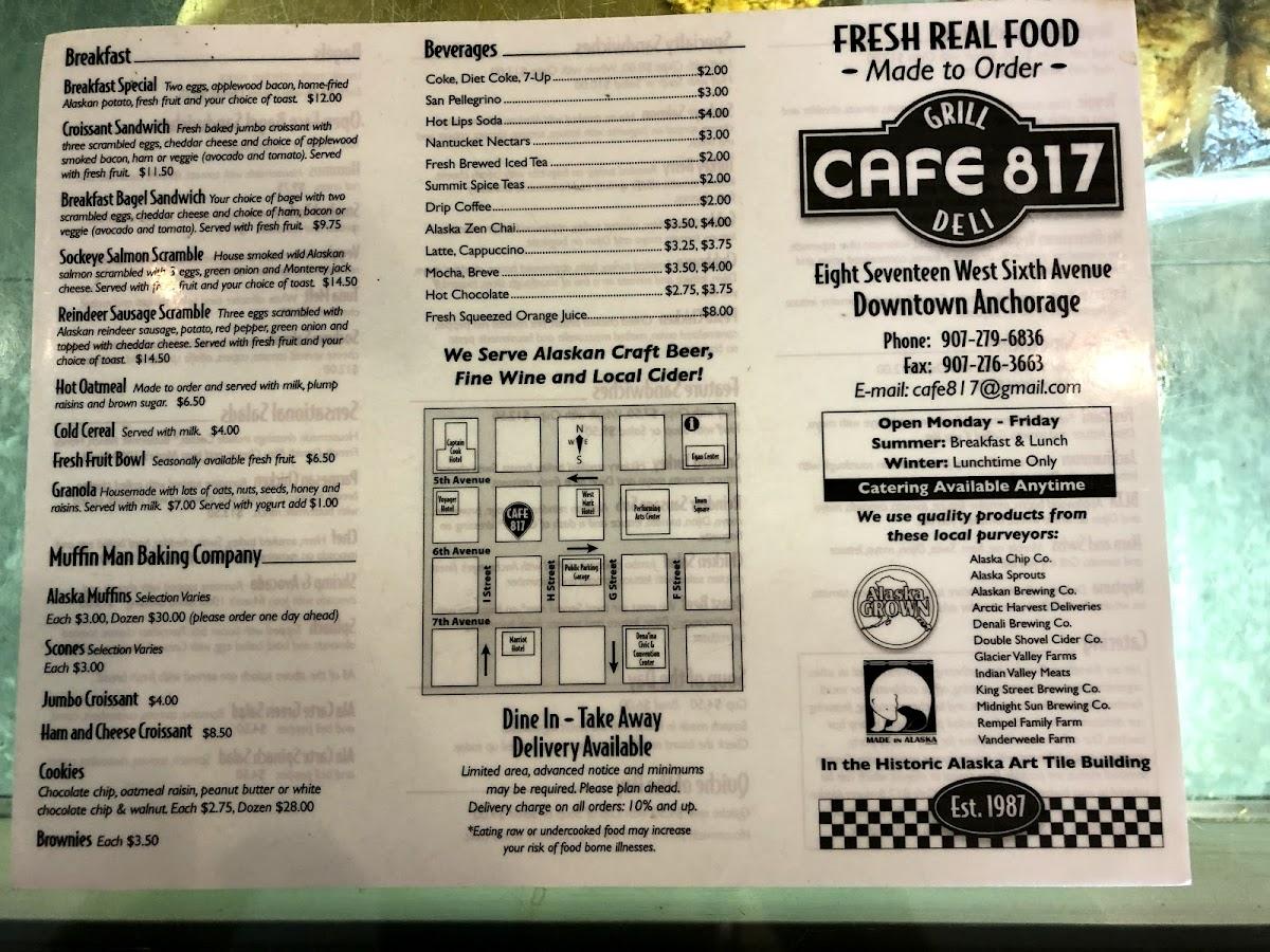 Menu at Cafe 817, Anchorage