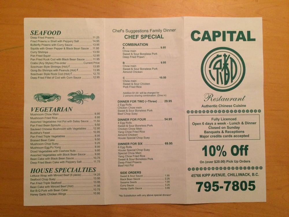 Menu at Capital Restaurant, Chilliwack