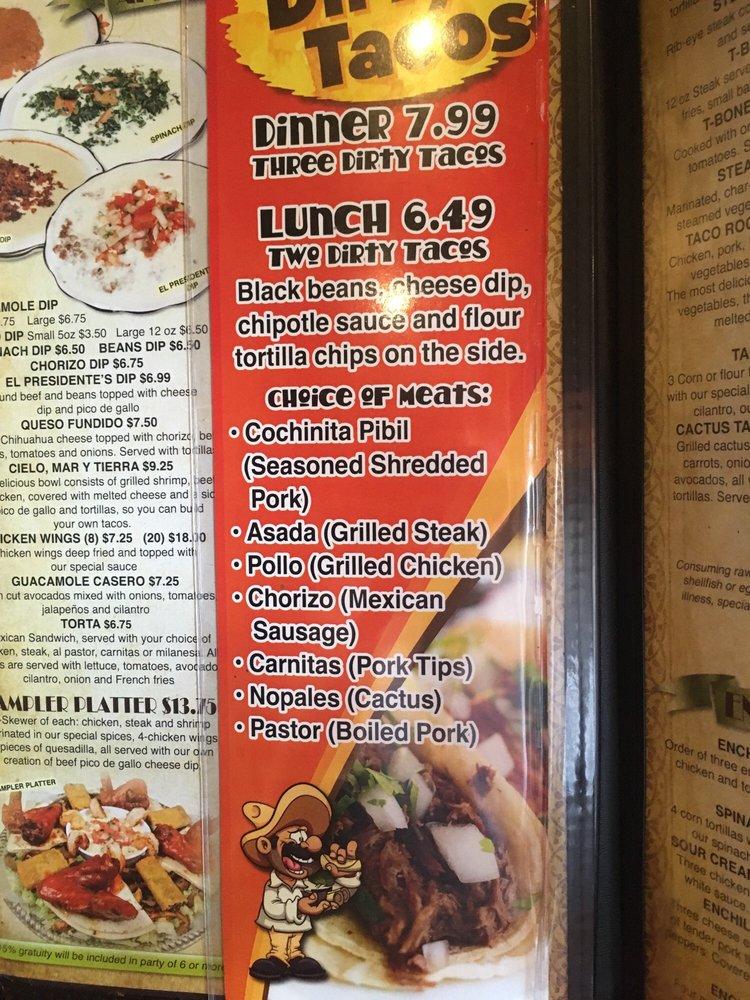 Menu at El Presidente restaurant, Covington