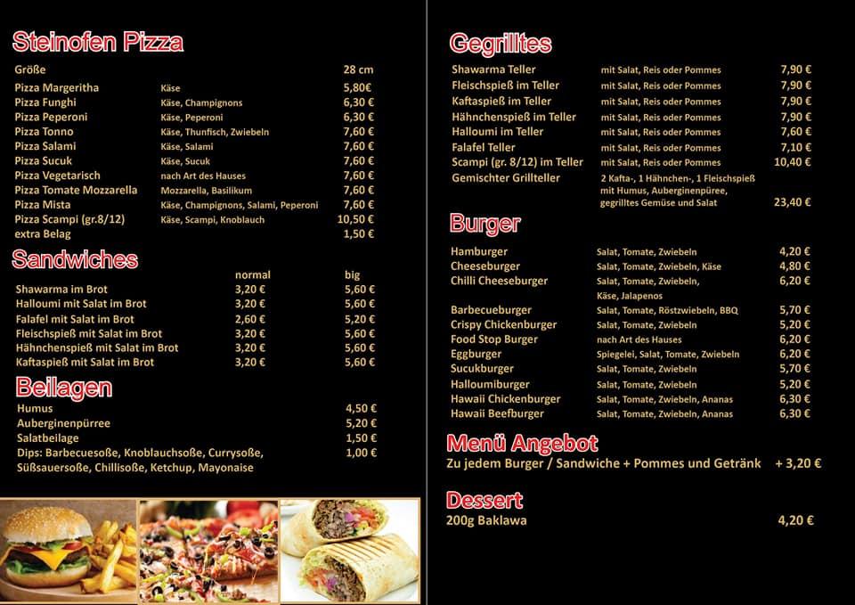 Menu at Food Stop restaurant, Berlin