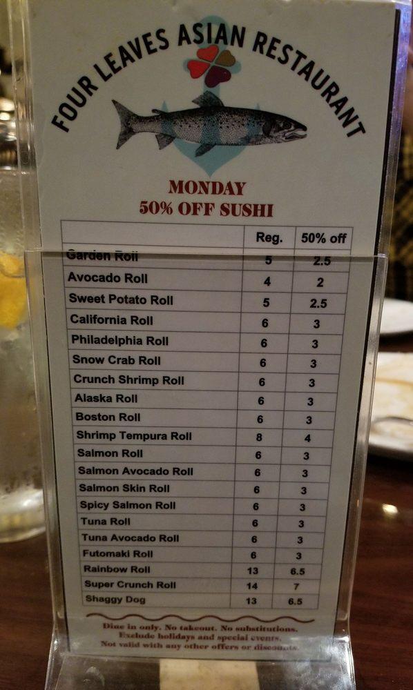 Menu at Four Leaves Asian Restaurant, Huntsville