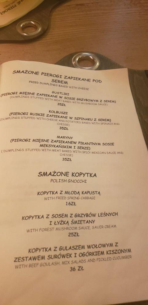 Menu at Restauracja Kurna Chata restaurant, Wrocław, Odrzańska 24/29